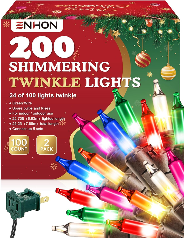 2 Pack Twinkle Christmas Lights, Total 50.4FT 48 of 200 Bulbs Twinkle ...