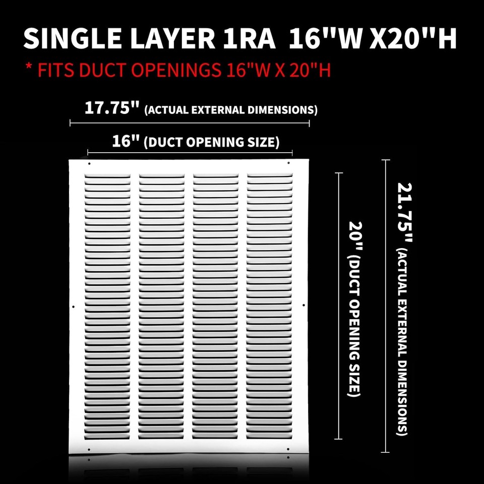 16x20 Return Air Grille Duct Opening, Air Return Vent Cover, Flat Vent ...