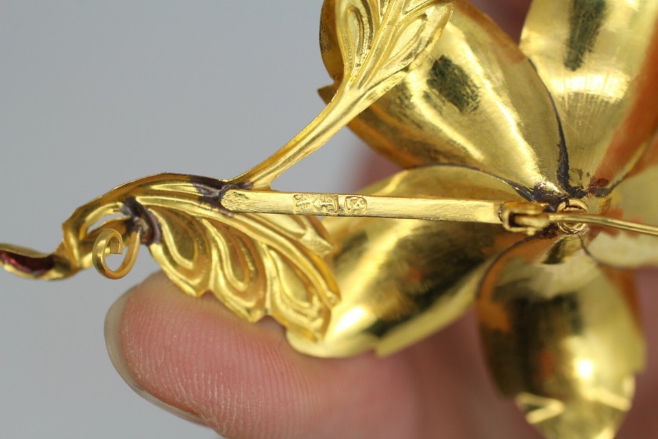 VINTAGE 20K YELLOW GOLD FLOWER PIN BROOCH 5.3gr | eBay