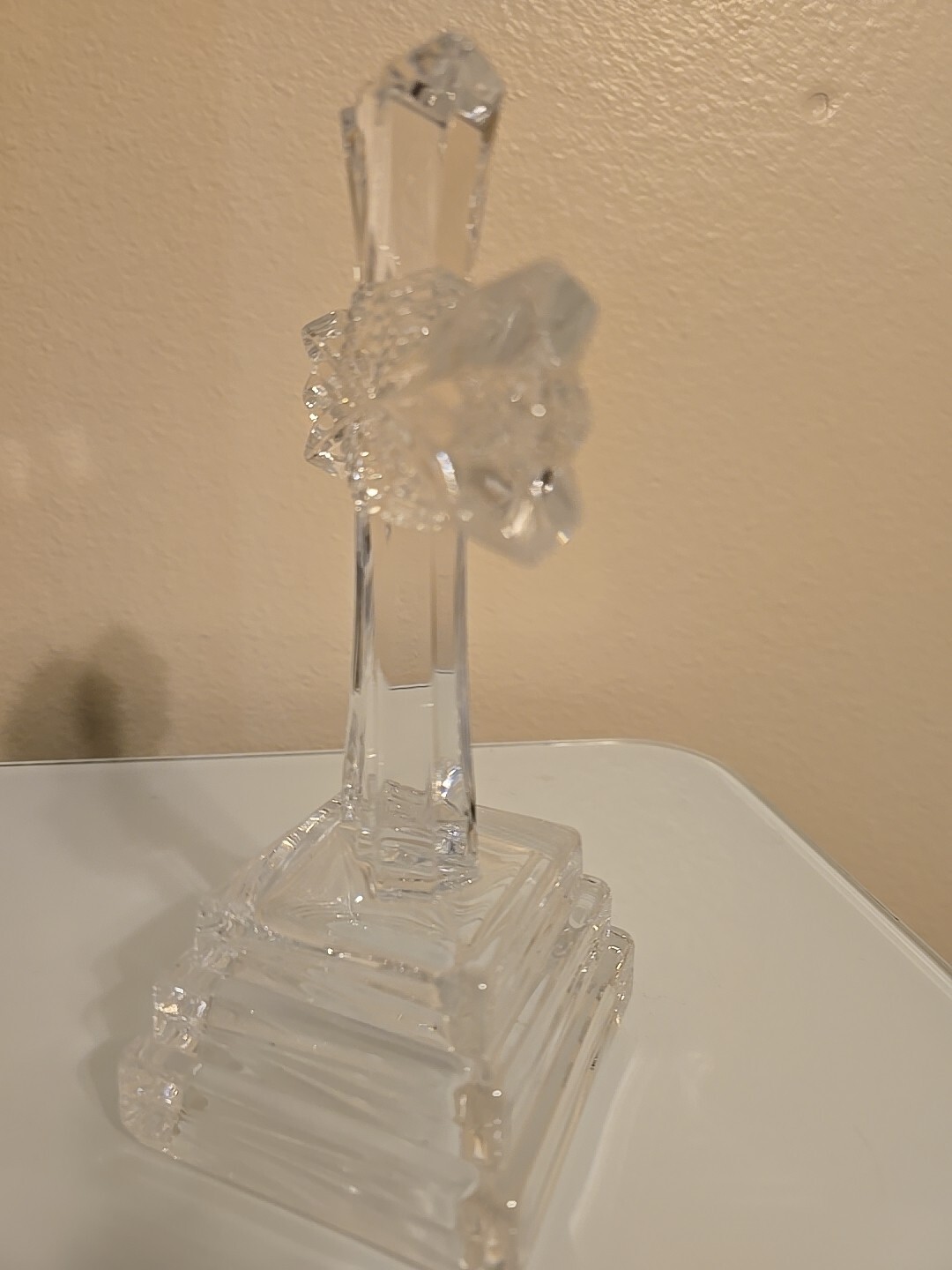 Vintage Crystal Clear 8" Tall Mantle Cross Crucifix Stand 3 Tier Base ...