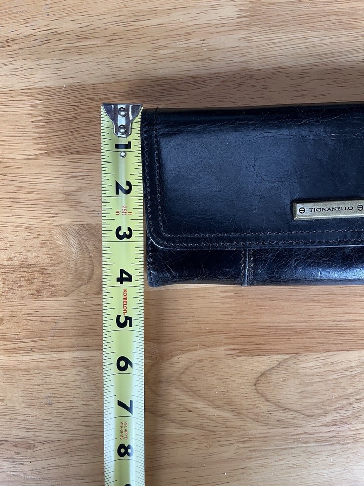 Tignanello Black Genuine Leather Pebble Trifold Wallet Organizer 7.5” x ...