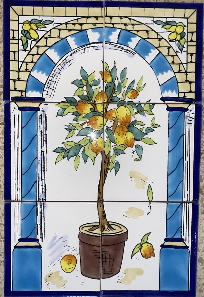 Ceramic Tile Mural Backsplash Lemon Tree Wall Mosaic Deco Hand Painted ...