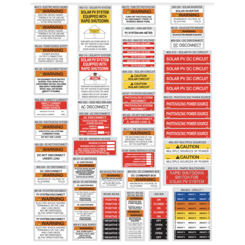NEW PV Solar Safety Labels NEC 2020 label pack with 83 labels | eBay