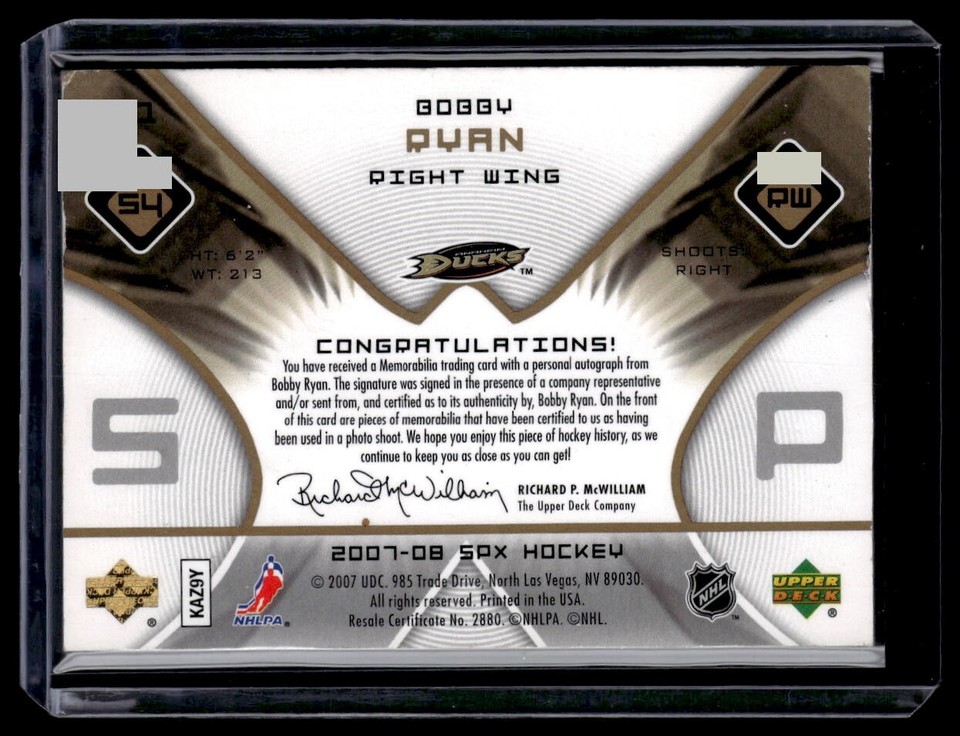 2007-08 Upper Deck SPX Bobby Ryan #201 Patch Autograph /999 | eBay