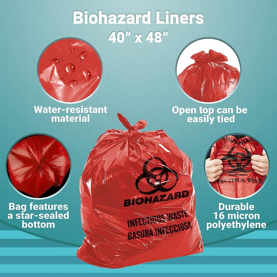 25 Red Biohazard Waste Bag Liners 40 x 48 High Density | eBay