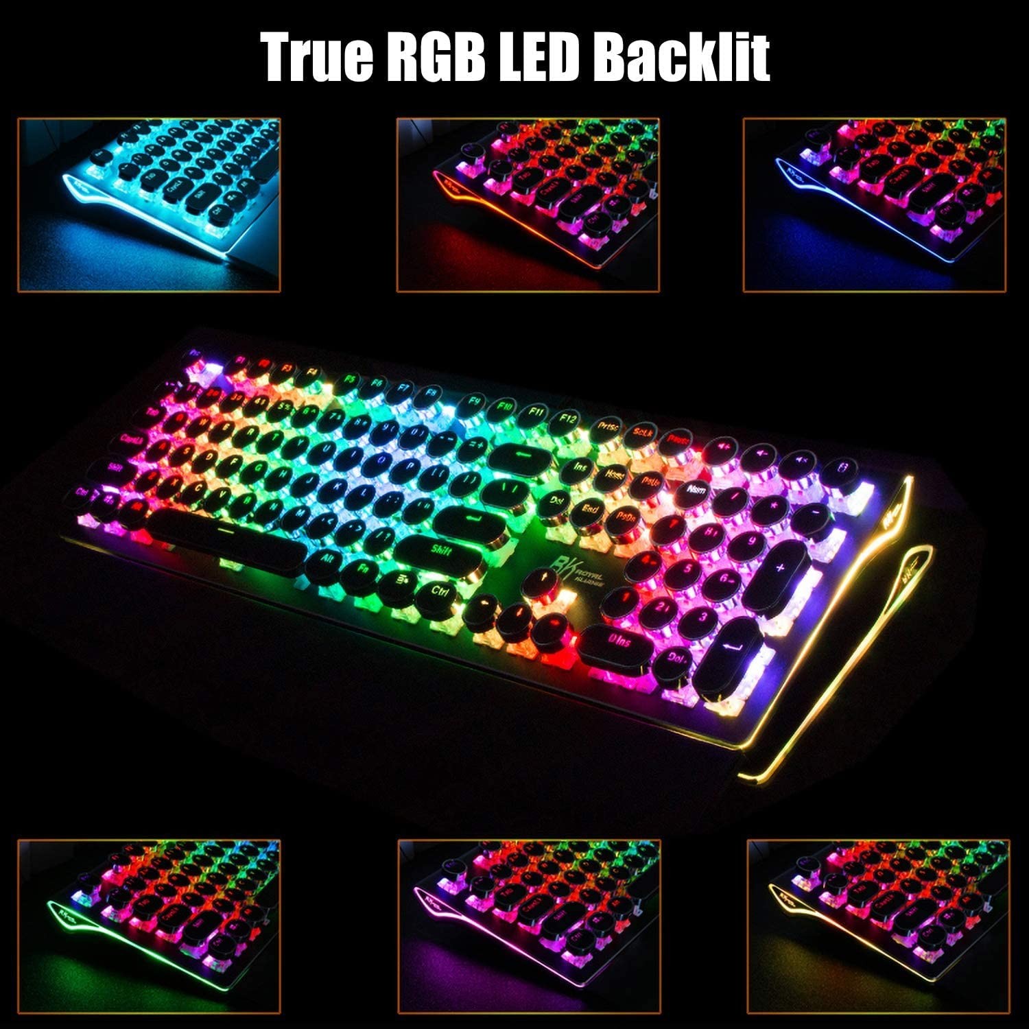 Retro Mechanical Gaming Keyboard 108 Keys RGB Backlit Wired | eBay
