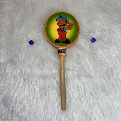 Vintage Mario Hand Held Toy Rattle Drum Wood Handle Toy Free Shipping ...