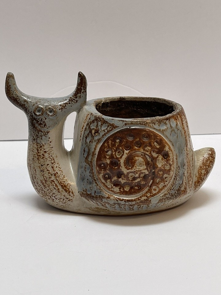 Snail Pottery Planter and Metal Candleholder Handcrafted Smiling Snail ...