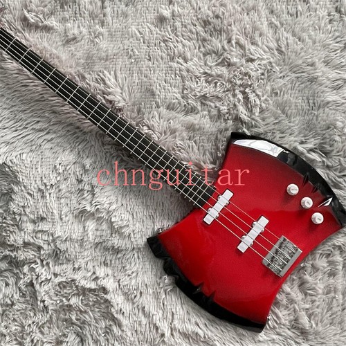 Red Black 4 String Axe Body Electric Bass Guitar Chrome Hardware No ...