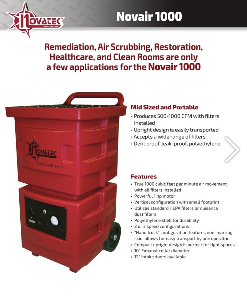 NOVATEK Novair F1000 Negative Air Machine Scrubber 1000 CFM w/ HEPA ...