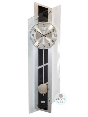 84cm Black & Silver Pendulum Wall Clock With Slate Inlay By AMS | eBay ...