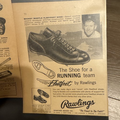 MICKEY MANTLE, HANK AARON ADS, LOUISVILLE SLUGGER PEN/PENCIL & RAWLINGS ...