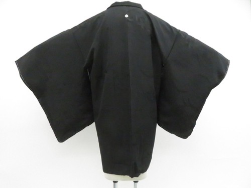 Japanese Vintage Haori Black Jacket Silk One Crest Woven Pattern eb ...