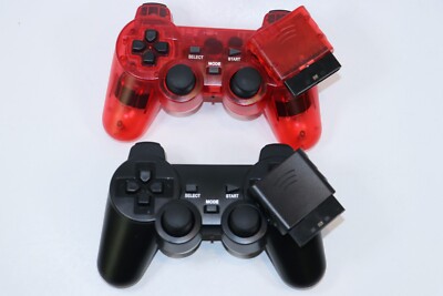 FOR PLAYSTATION 2 PS2 Dual Vibration WIRELESS Controller CLEAR RED ...