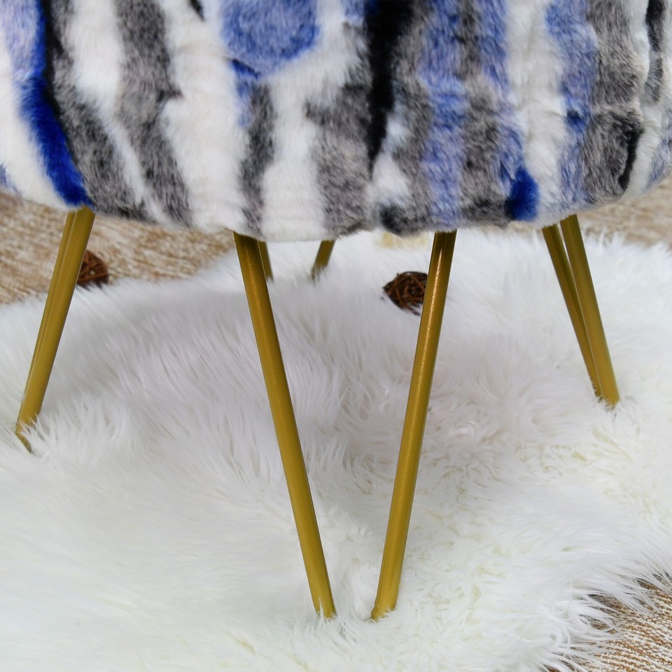 Luxury Plush Multi Jacquard Faux Fur Ottoman Round Foot Rest Stool for ...
