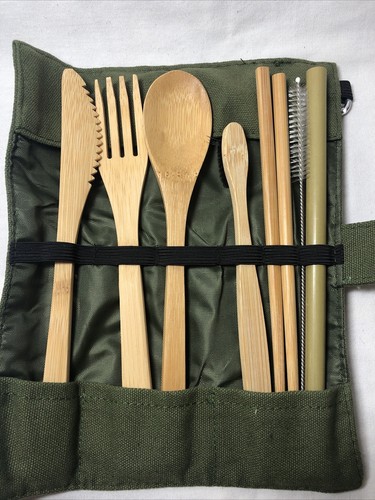 Solid Bamboo Individual Silverware Straw Chopsticks Set Roll up Case ...