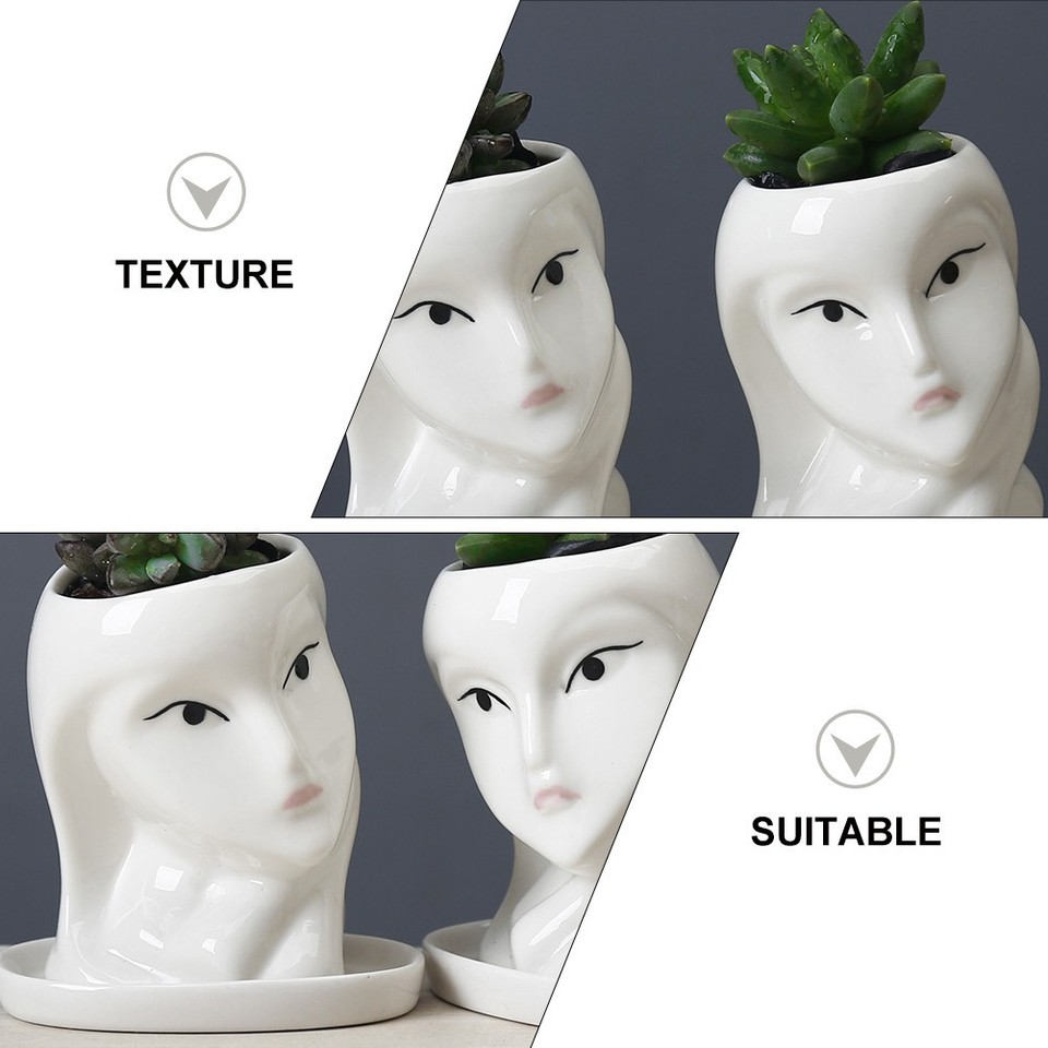 1pc Cartoon Girl Design Bonsai Flower Pot Ceramic Planter Desktop ...