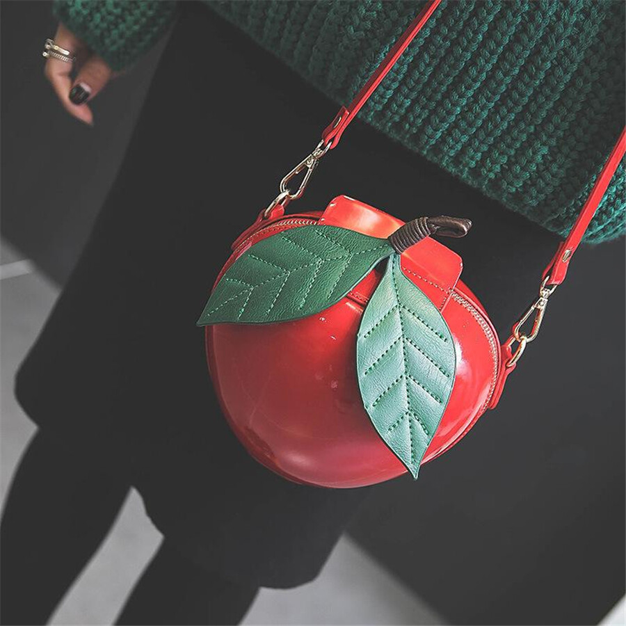 Women Handbag Red Apple Shape PU Zipper Shoulder Crossbody Messenger ...