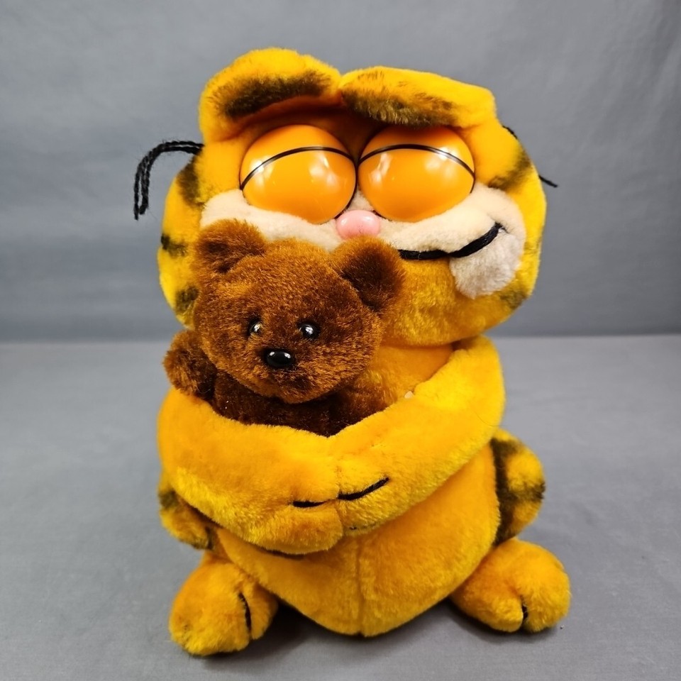 Rare 1980’s Vtg Large Plush Garfield Eyes Closed Hugging Pooky Bear ...