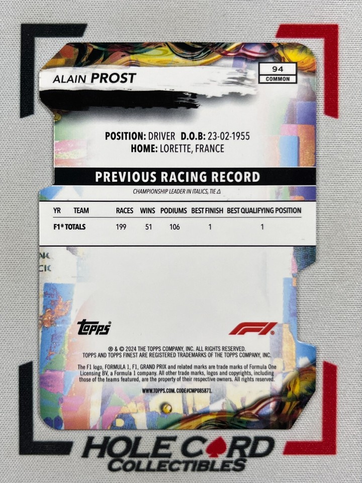 ALAIN PROST 2024 Topps Finest Formula 1 F1 #94 Common 99/99 Die-Cut | eBay