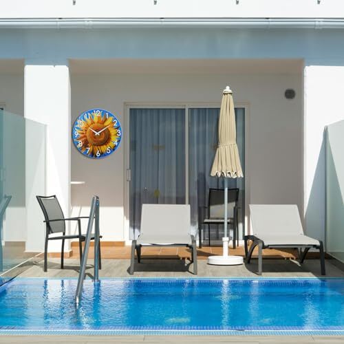 Outdoor Clock Waterproof - Sun Flower Wall Clocks for Patio Pool Garden ...