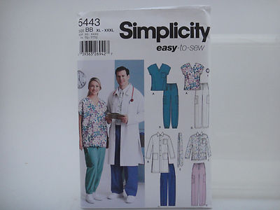 Simplicity 5443, Easy to Sew Pattern, Women's & Men's Scrubs, Jacket Sz ...