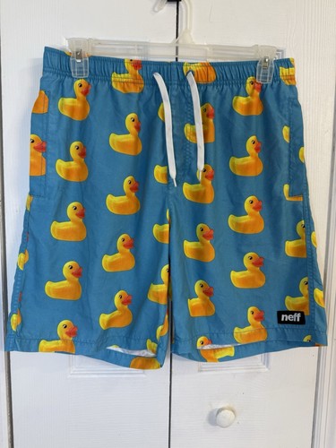 Neff Rubber Duck Ducky Blue Yellow Swim Trunks Board Shorts Swim Suit ...