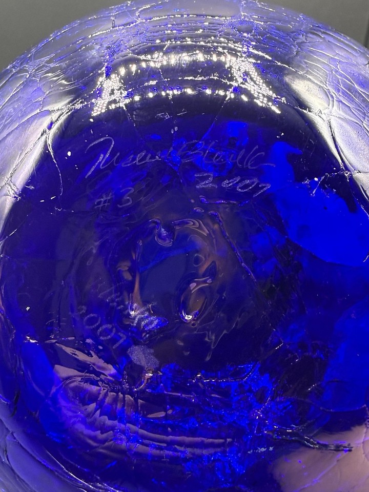 Blenko Glass Crackle Cobalt Modified 9726 Etched #3 And Signed. | eBay