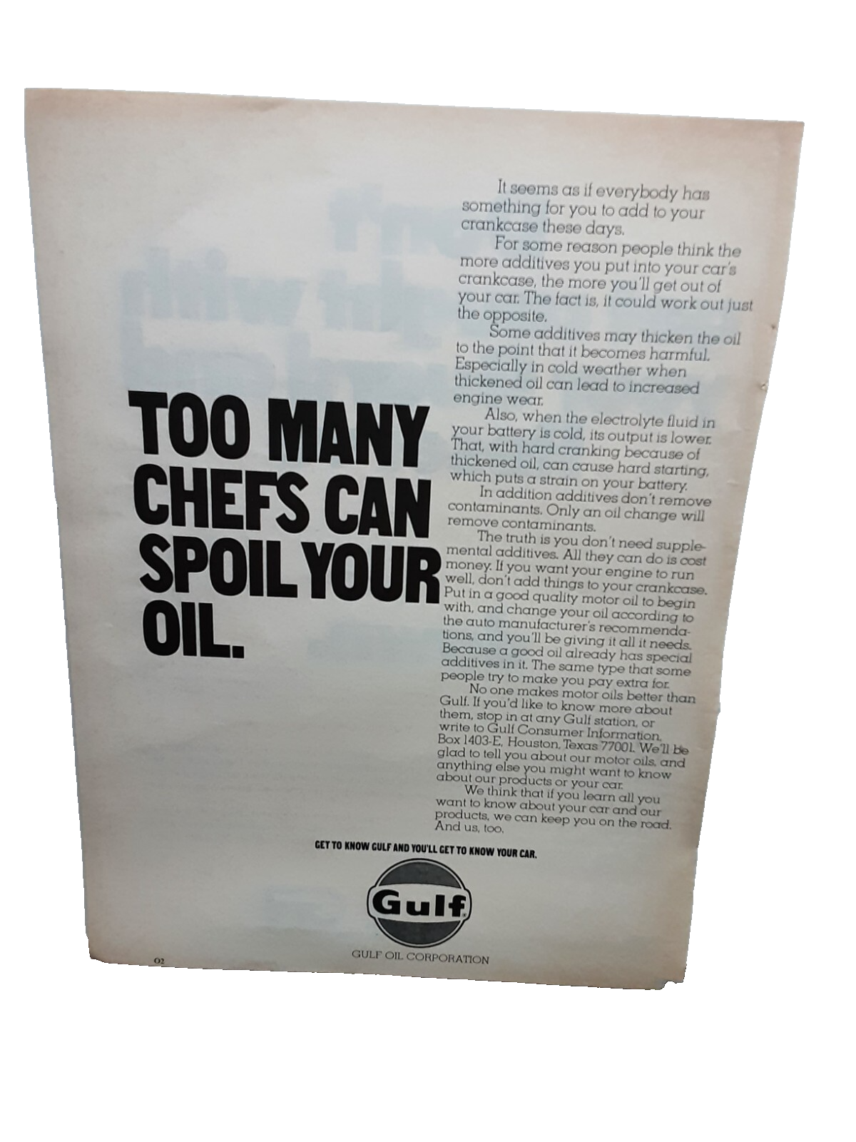 1974 Gulf Too Many Chefs Can Spoil Your Oil Original Print Ad 70s | eBay