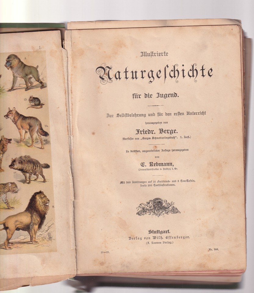 Berges Naturgeschichte Antique German Wildlife Book (One Board Off, One ...