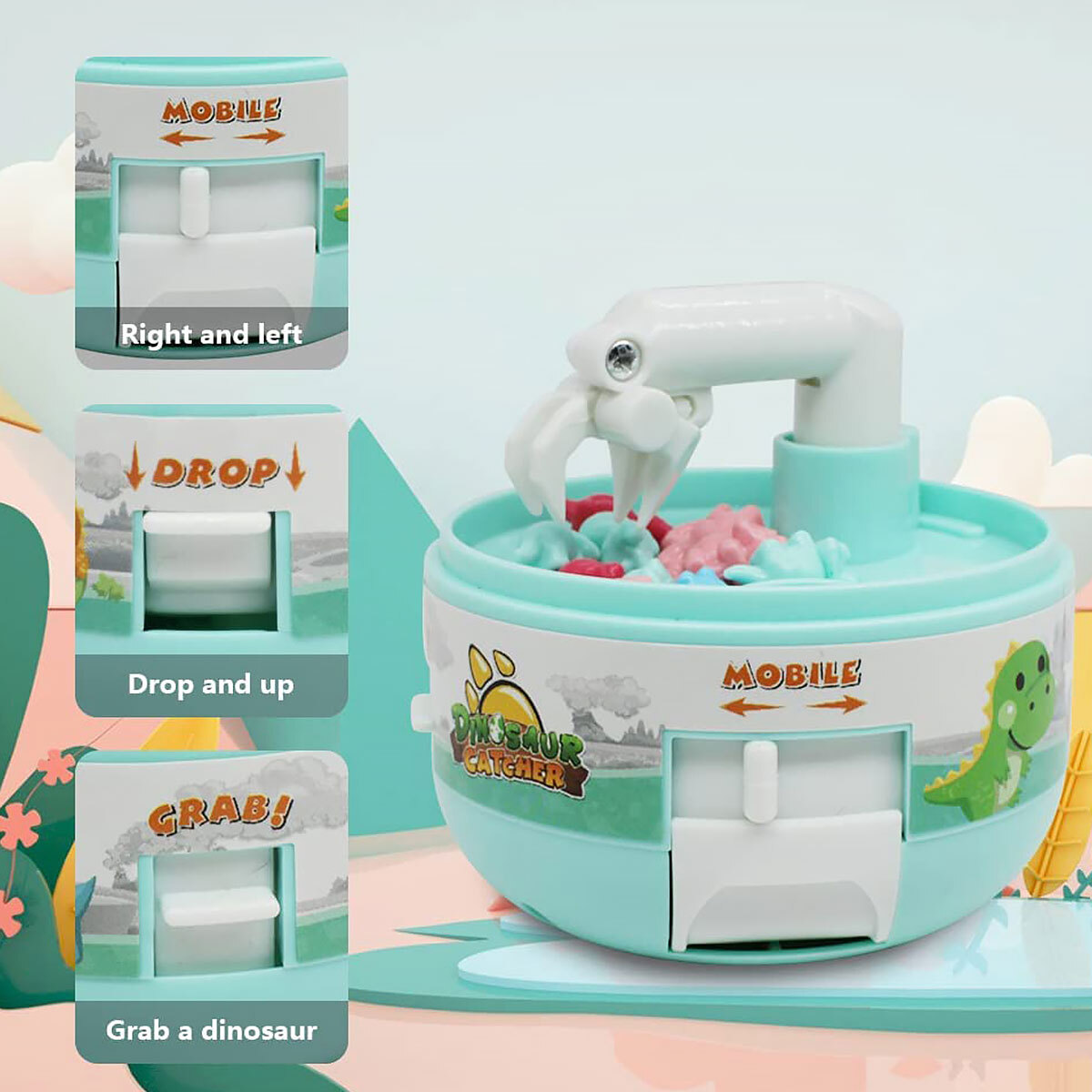 4Pcs Mini Claw Machine Miniature Dinosaur Grabber Toy Manual Dinosaur ...