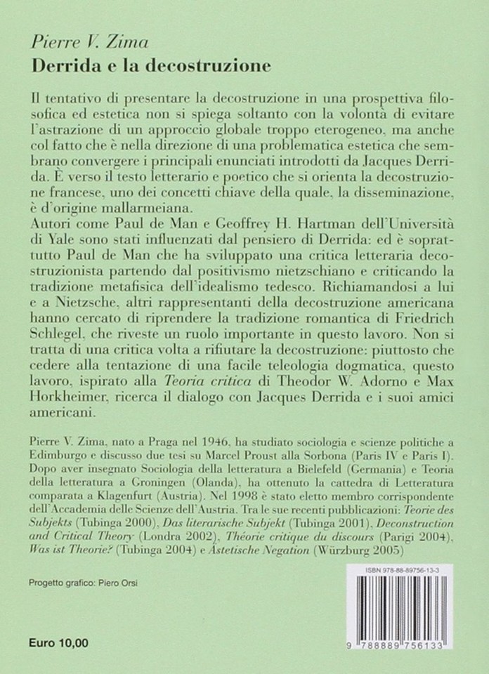 9788889756133 Derrida e la decostruzione - Pierre V. Zima 9788889756133 ...