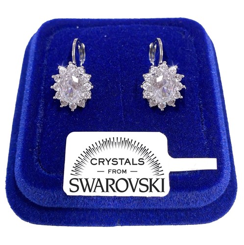 Orecchini Fiore Classico Argento pl. oro Bianco 18K con Cristalli ...