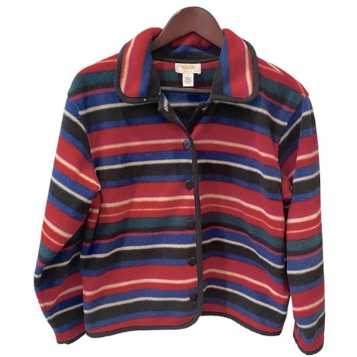 Talbots Multicolored Fleece Button Front Jacket Blazer Red Black Blue S ...