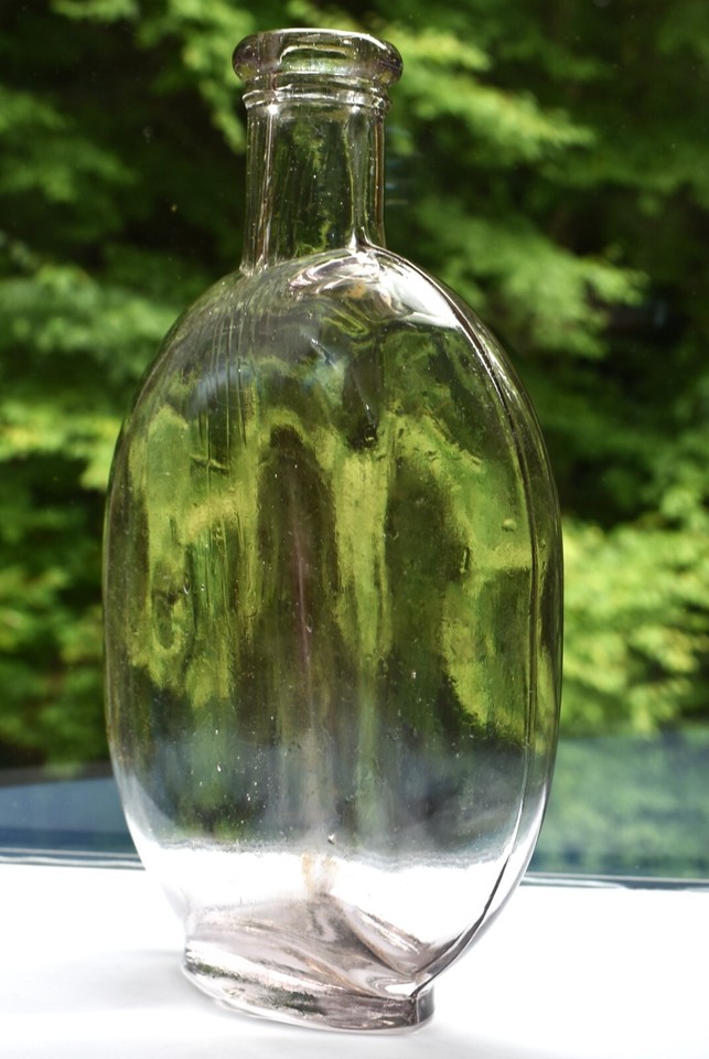 ANTIQUE PUMPKIN SEED FLASK BOTTLE CLEAR Light Tint NICE CONDITION 12 oz ...