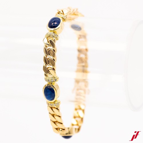 Bracelet 585/14K Yellow Gold Sapphire 10ct 40 Diamonds 0.8ct 20cm ...