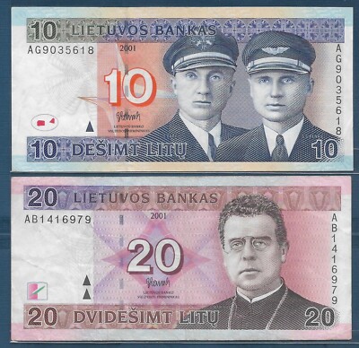 Lithuania 10 20 Litu Lot, 2001, P 65 66, VF+ | eBay