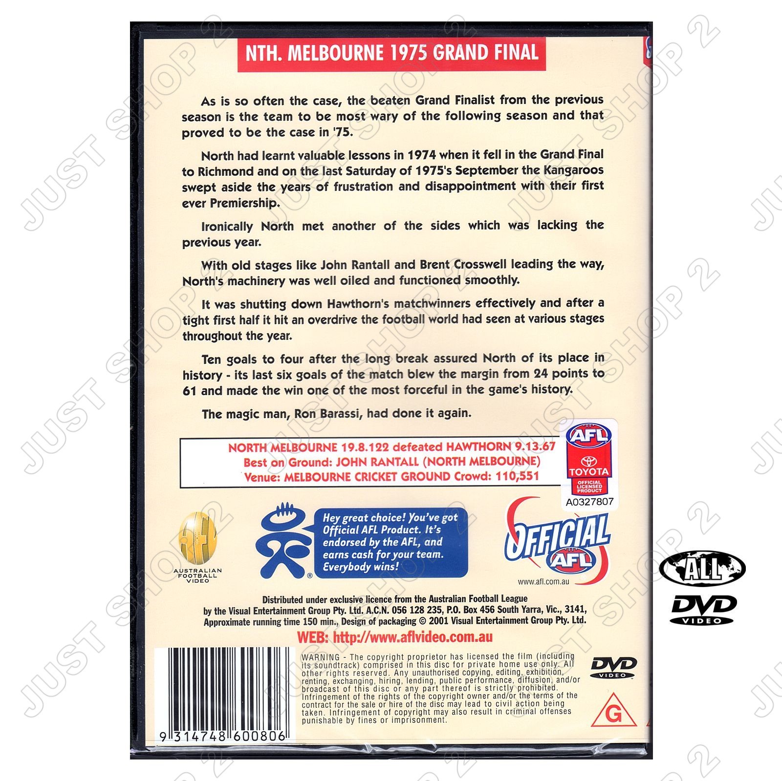 North Melbourne Premiership 1975 : Official AFL DVD : Brand New ...