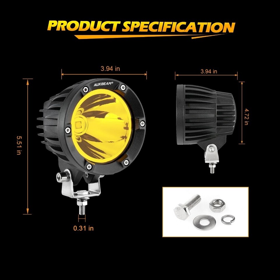 AUXBEAM Pair 4" Amber LED Work Lights Spot Pods Offroad Driving Lamp ...