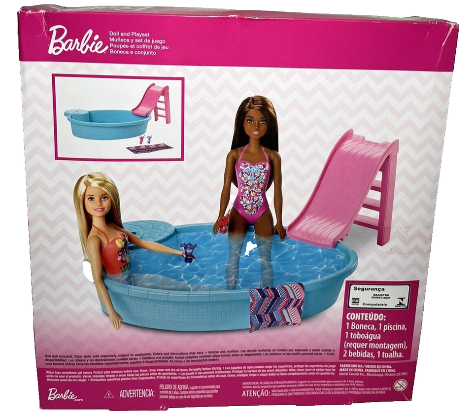 NEW Barbie Pool Playset w/Barbie Doll Slide & Accessories | eBay