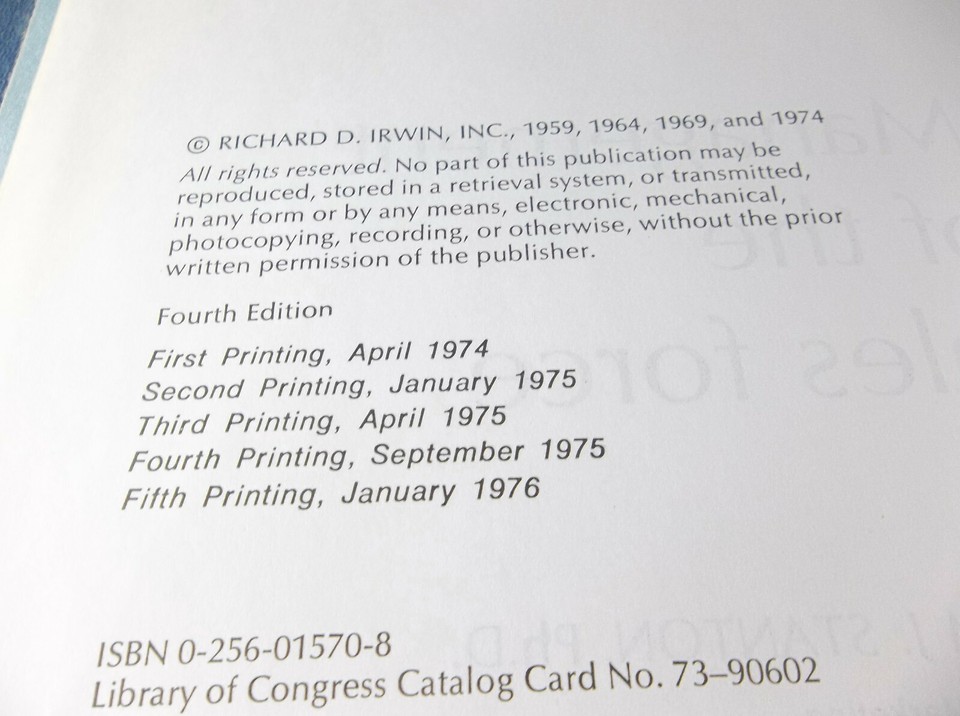 Management Of The Sales Force William J Stanton Richard H. Buskirk 1976 ...