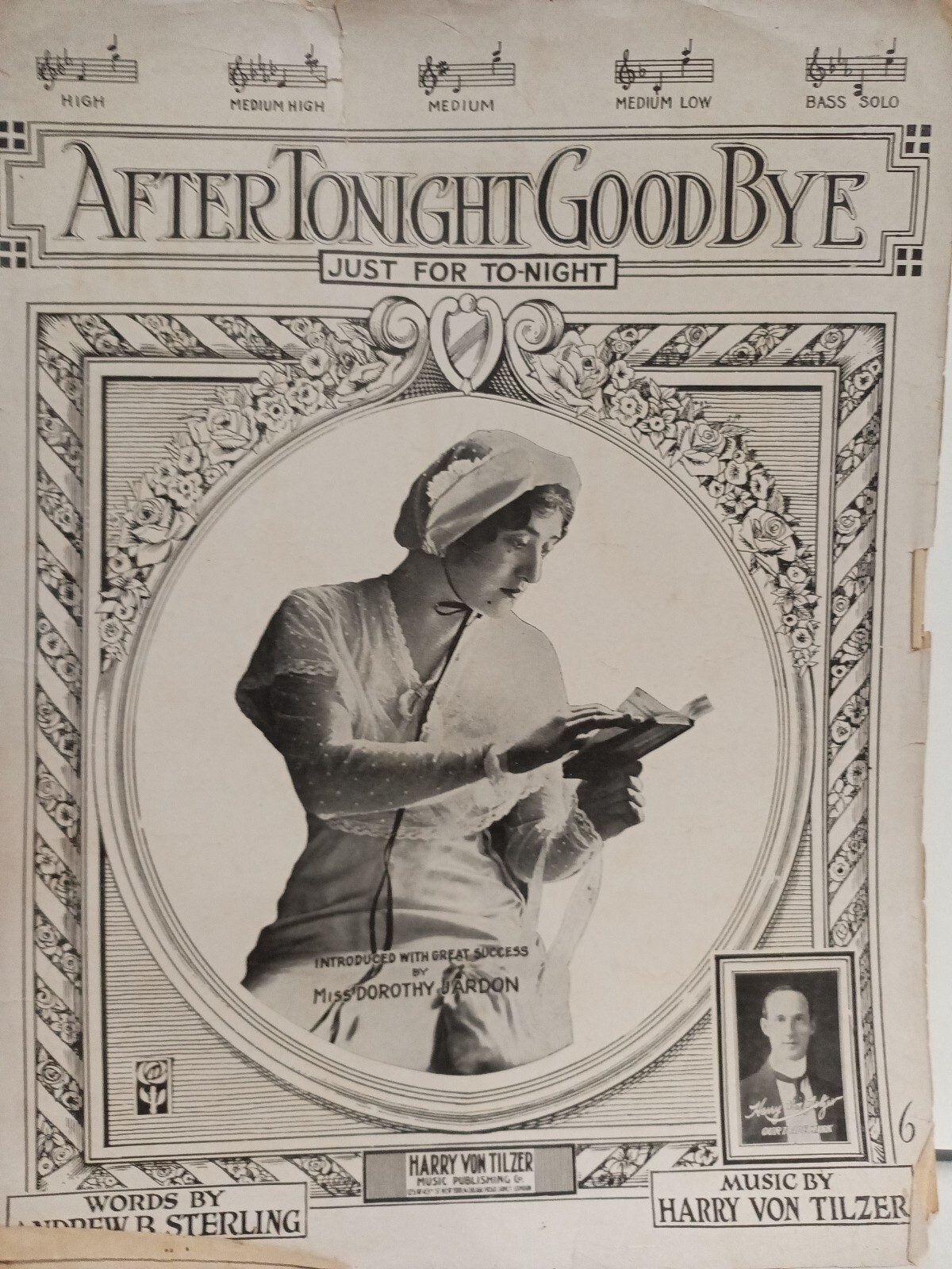 After Tonight Goodbye 1905 Sheet Music Von Tilzer Dorothy Jardon ...