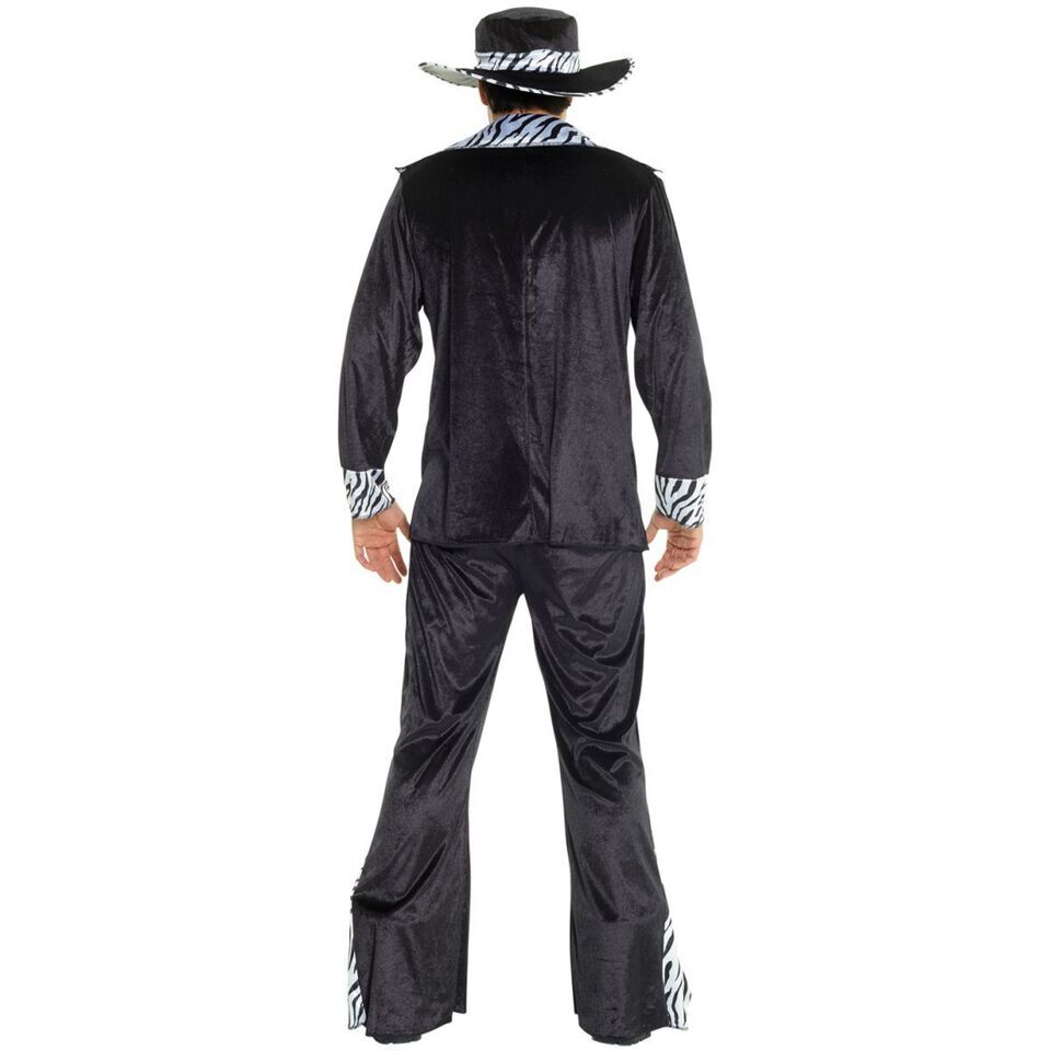 Mens Black PIMP DADDY Costume + Hat 1970s Big Daddy Velvet Suit ...