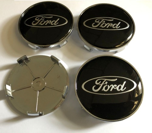 4x Ford 68mm Alloy Wheel Hub Centre Caps Cap Brand New , Black Silver ...