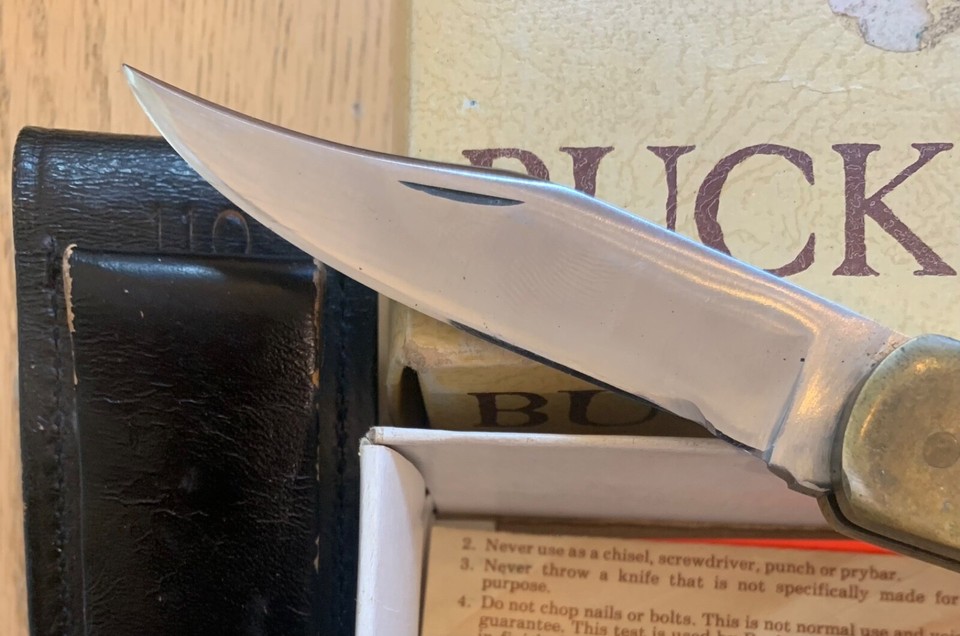 RARE 2 LINE INVERTED ON BACK SIDE OF BLADE BUCK 110 KNIFE USED IN BOX ...