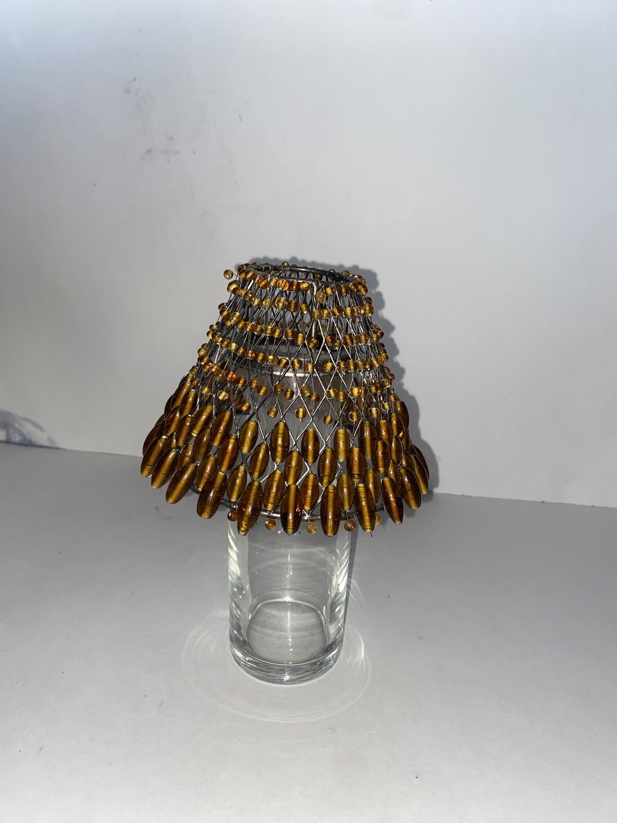 Vintage Gold Amber Glass Beaded Lamp Shade Smal 3-3/4” H X 5.5” W Metal ...