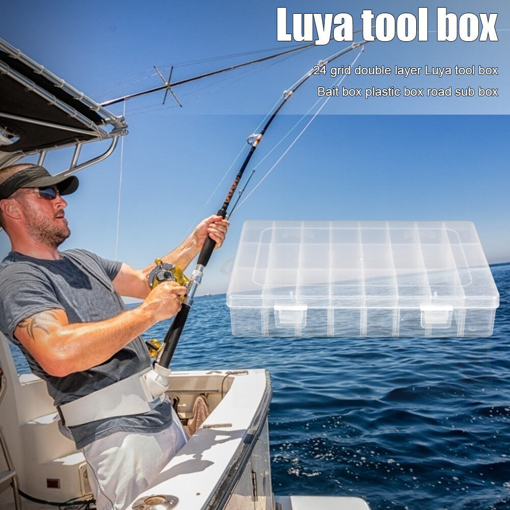 24 Grids Clear Fishing Tackle Box Fishing Box Plastic Tackle Box (24 ...