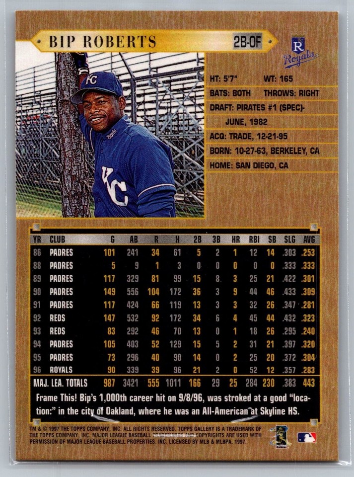 1997 TOPPS GALLERY CARD # 24 Bip Roberts - Kansas City Royals | eBay
