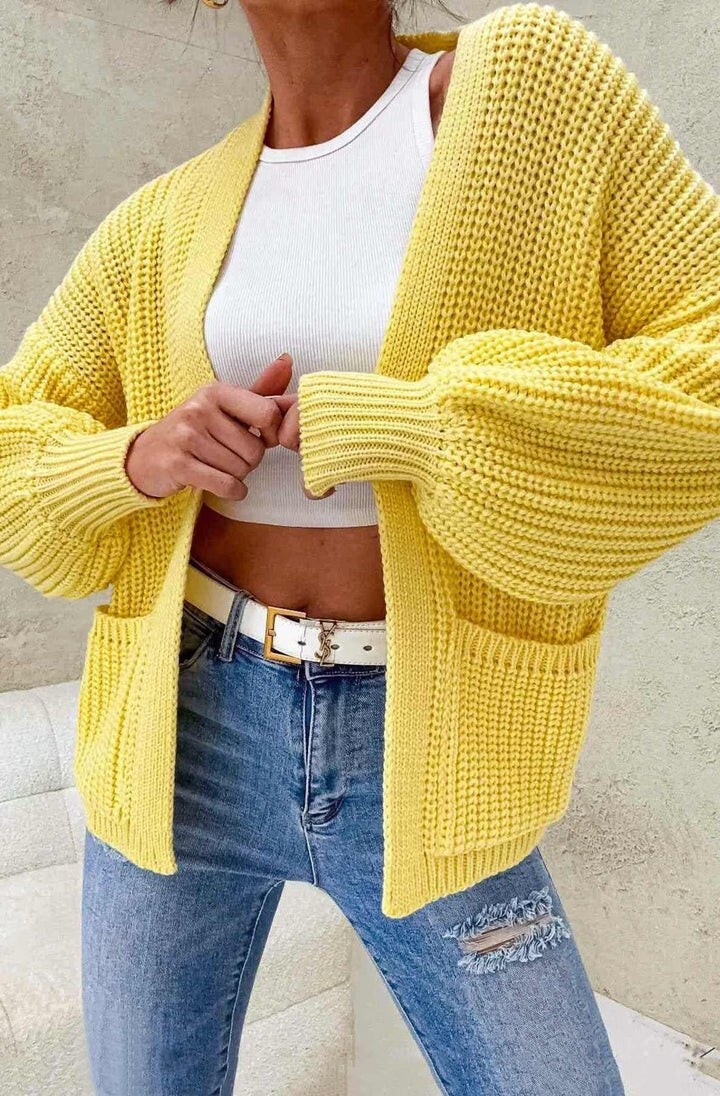 New Women Yellow Oversized Chunky Knit Hip Length Cardigan.More Colours ...
