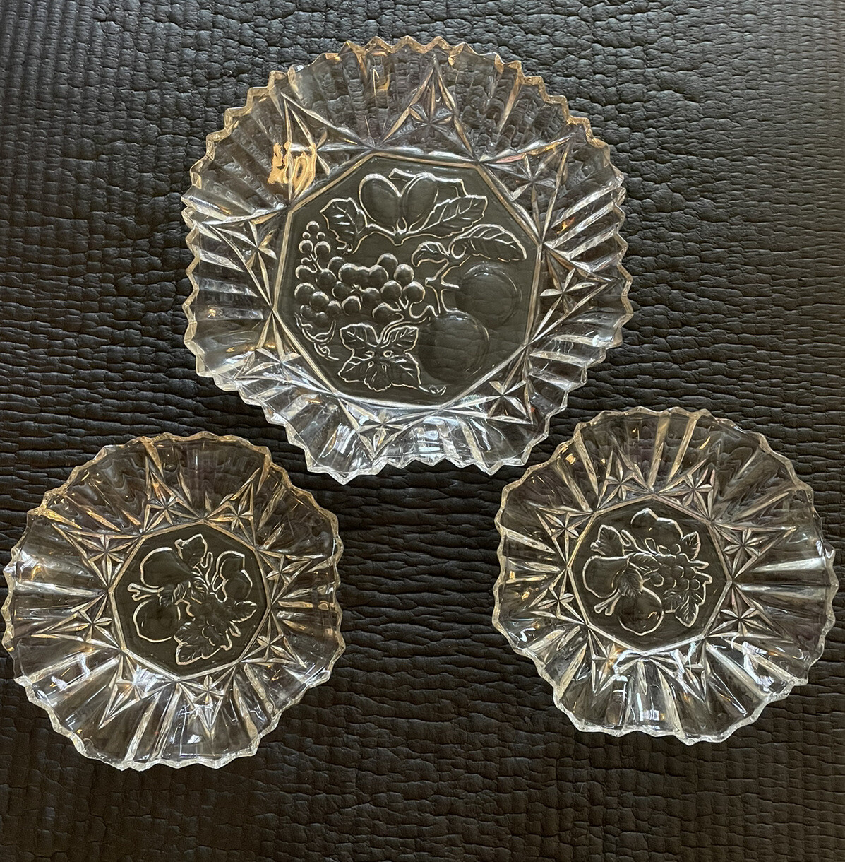 Vintage Set of Three Glass Pioneer Fruit Ruffled Fluted Clear Sawtooth ...
